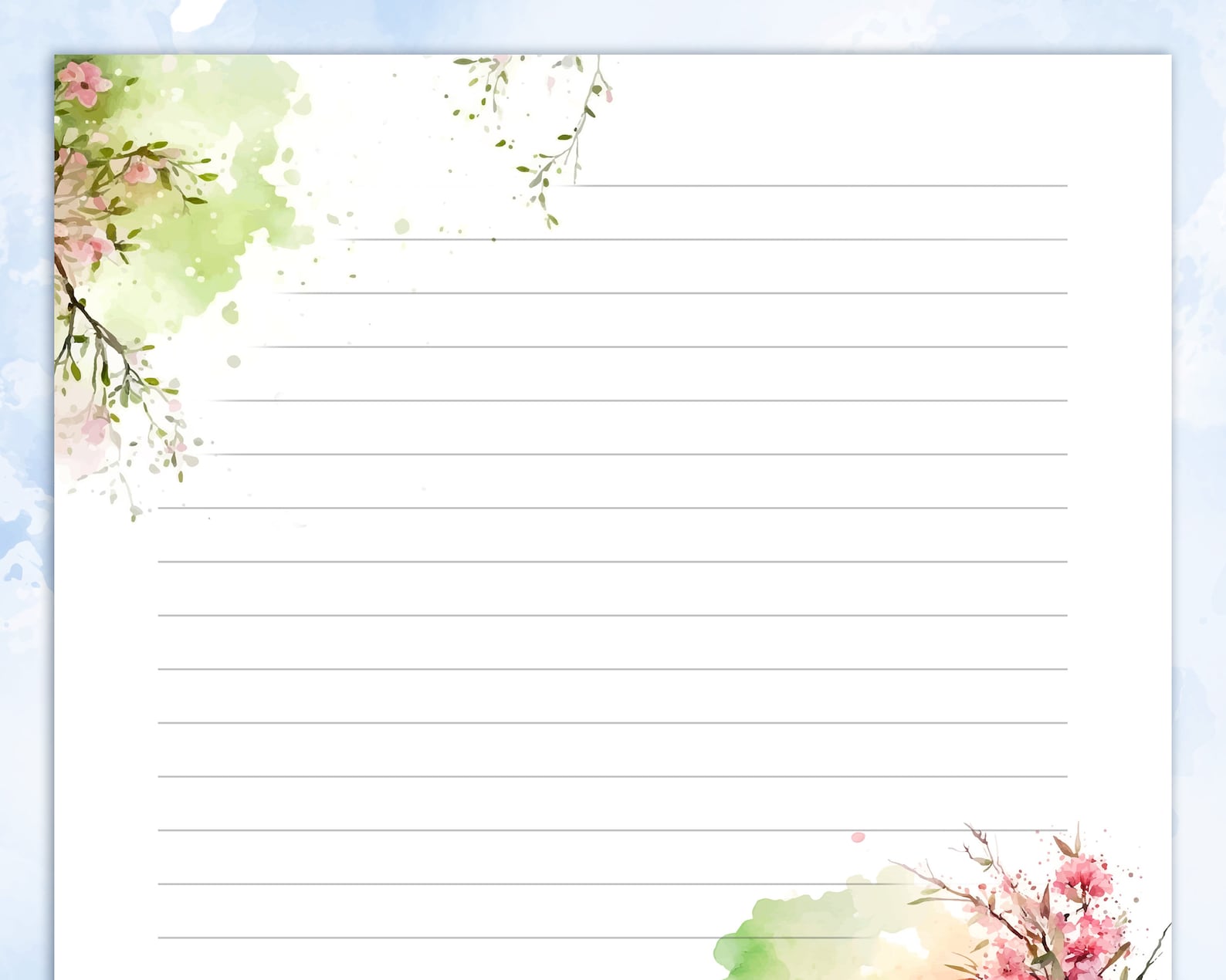 Printable Stationery Lined Paper With Watercolor Panda, Printable ...