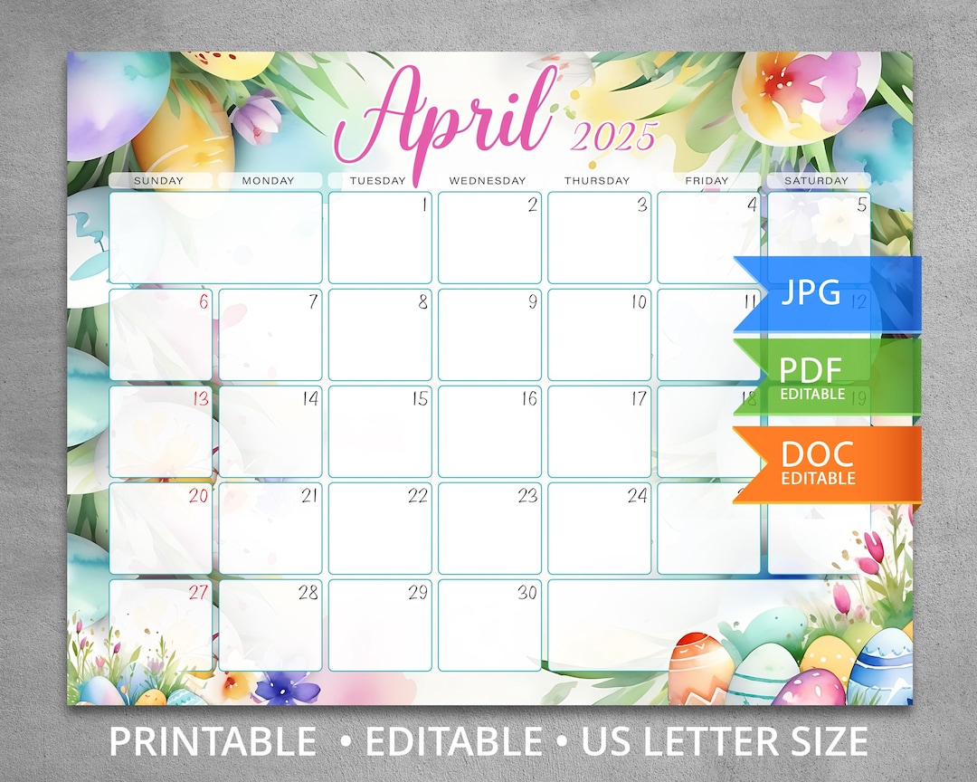 Editable April 2025 Calendar With an Easter Background, Happy Easter ...
