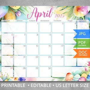 Editable April 2025 Calendar with an Easter background, Happy Easter ...