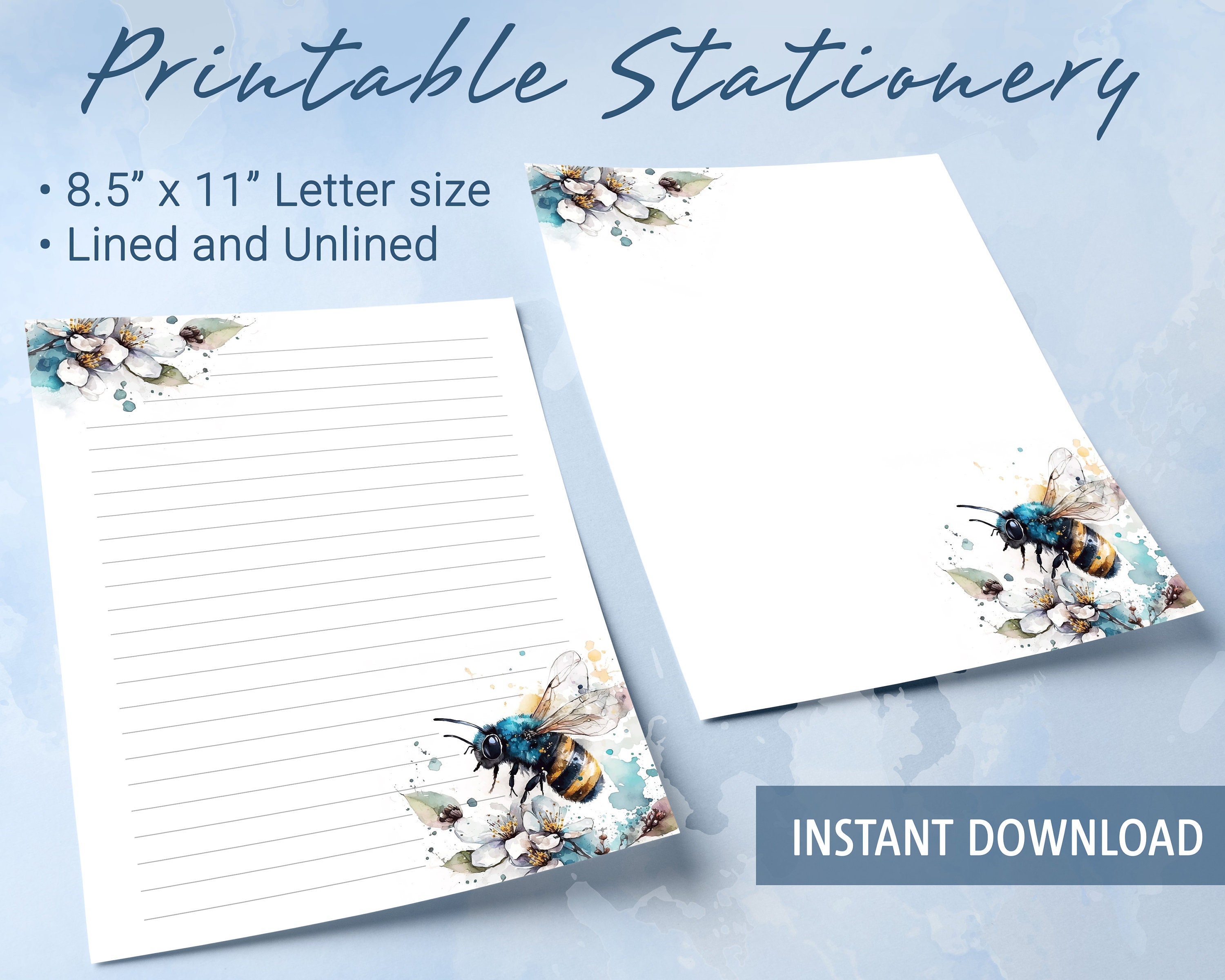Floral Printable Stationery, Printable Writing Paper With Watercolor ...