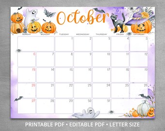 Editable October 2024 Calendar, Autumn Wall Calendar With Fall Fruits ...