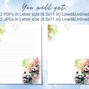 Printable Stationery Lined Paper With Watercolor Panda, Printable ...