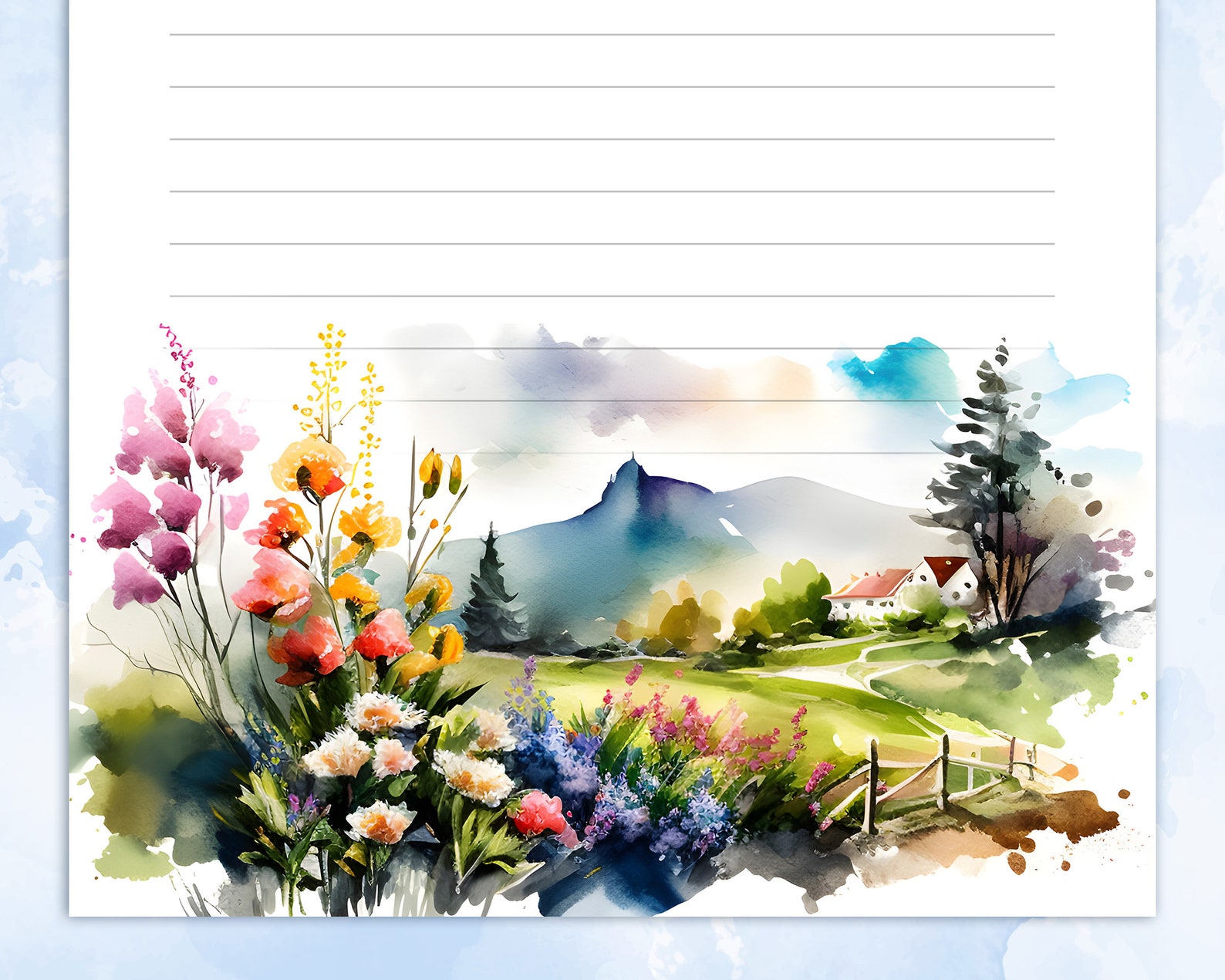Printable Stationery Lined Paper With Mountain Landscape - Etsy