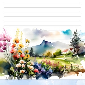 Printable Stationery Lined Paper With Mountain Landscape, Printable ...
