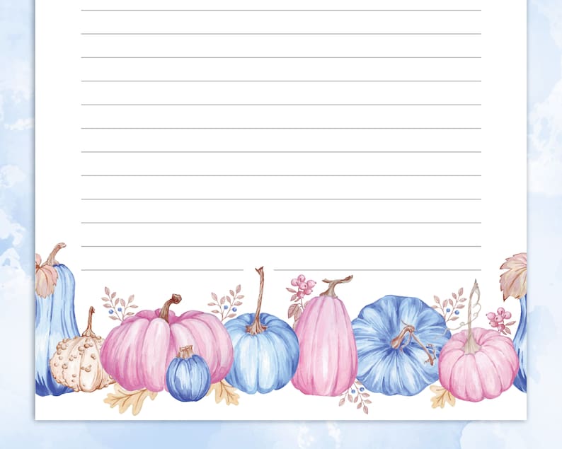 Thanksgiving Stationery, Pink & Blue Pumpkins, Letter Size (digital ...