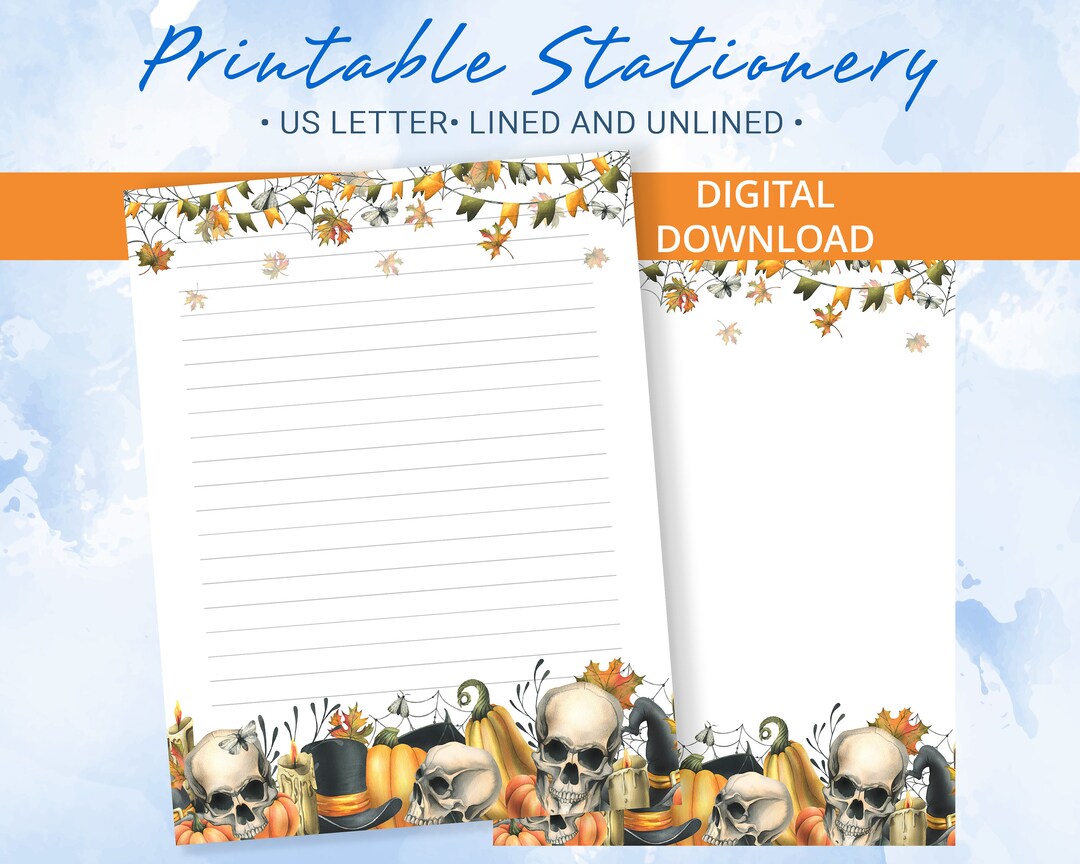 Halloween Printable Stationery, Printable Writing Paper With Pumpkins Candles Night Moths ...