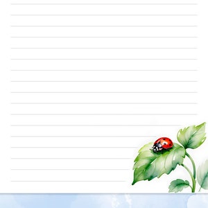 Printable Stationery Lined Paper, Letter Writing Paper With a Ladybug ...