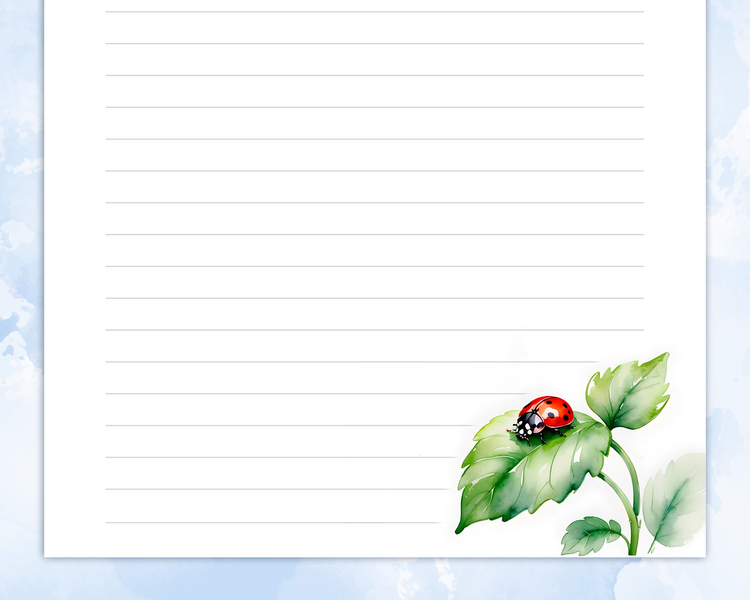 Printable Stationery Lined Paper, Letter Writing Paper With a Ladybug ...