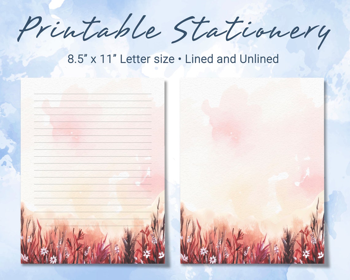 Printable Stationery Lined Paper With Garden Flowers, Printable Writing ...