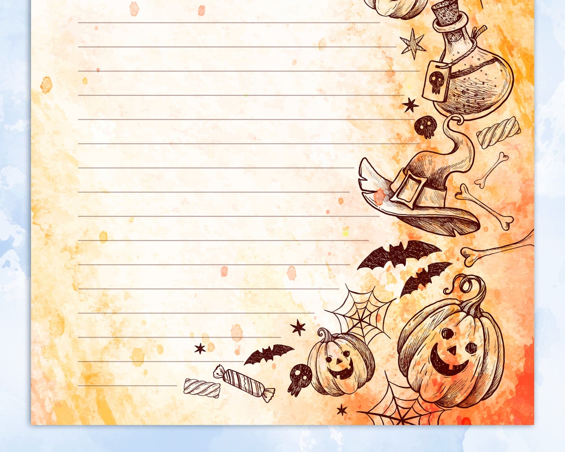 Halloween Printable Stationery, Printable Writing Paper With Watercolor ...