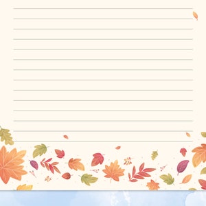 Autumn Printable Stationery Lined Paper, Watercolor Autumn Leaves ...