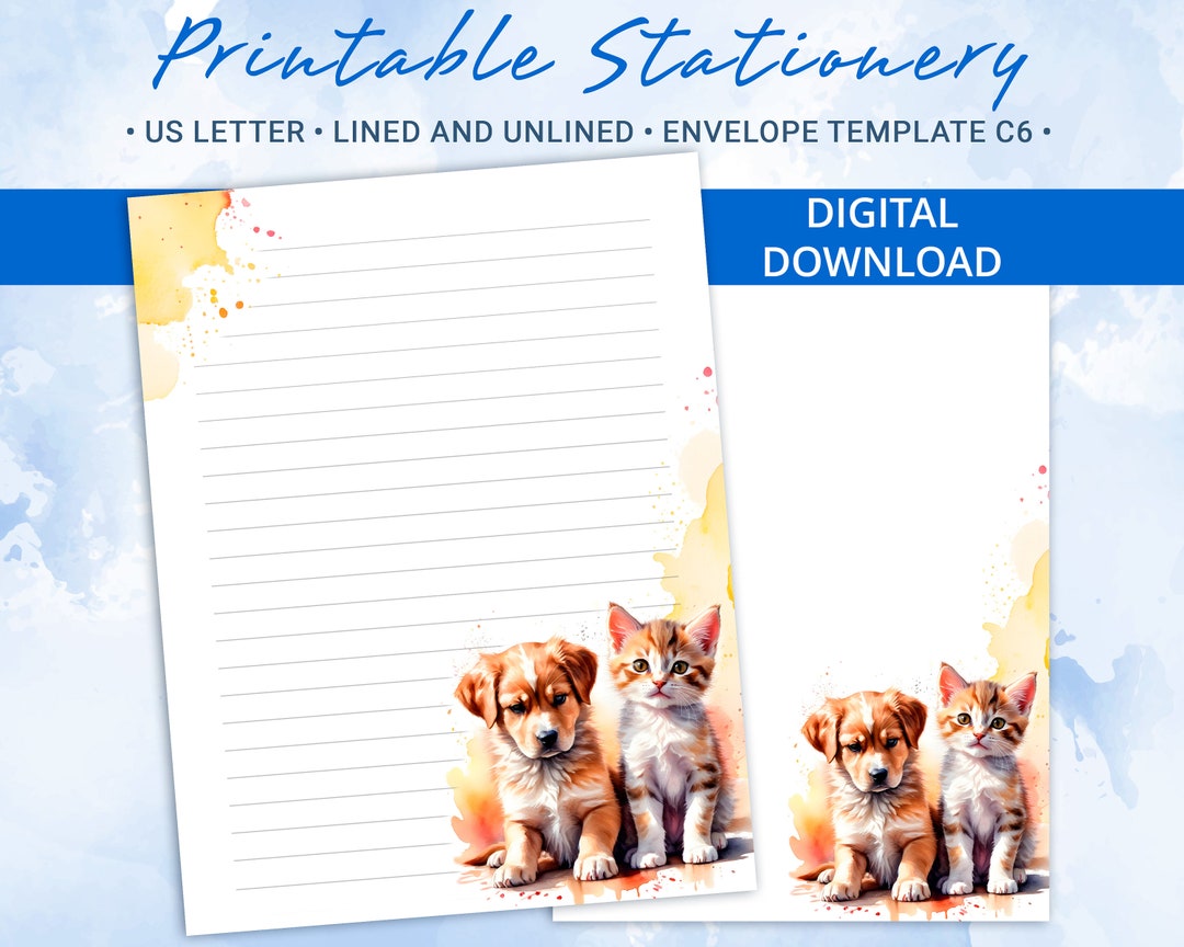 Printable Stationery Lined Paper, Printable Writing Paper With a Kitten ...