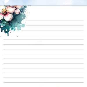 Floral Printable Stationery Lined Paper, Printable Writing Paper With ...