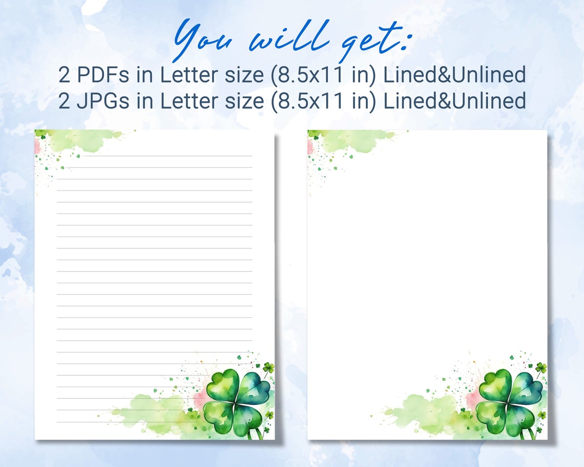 Printable Stationery Paper With Four-leaf Clover, Printable Writing ...