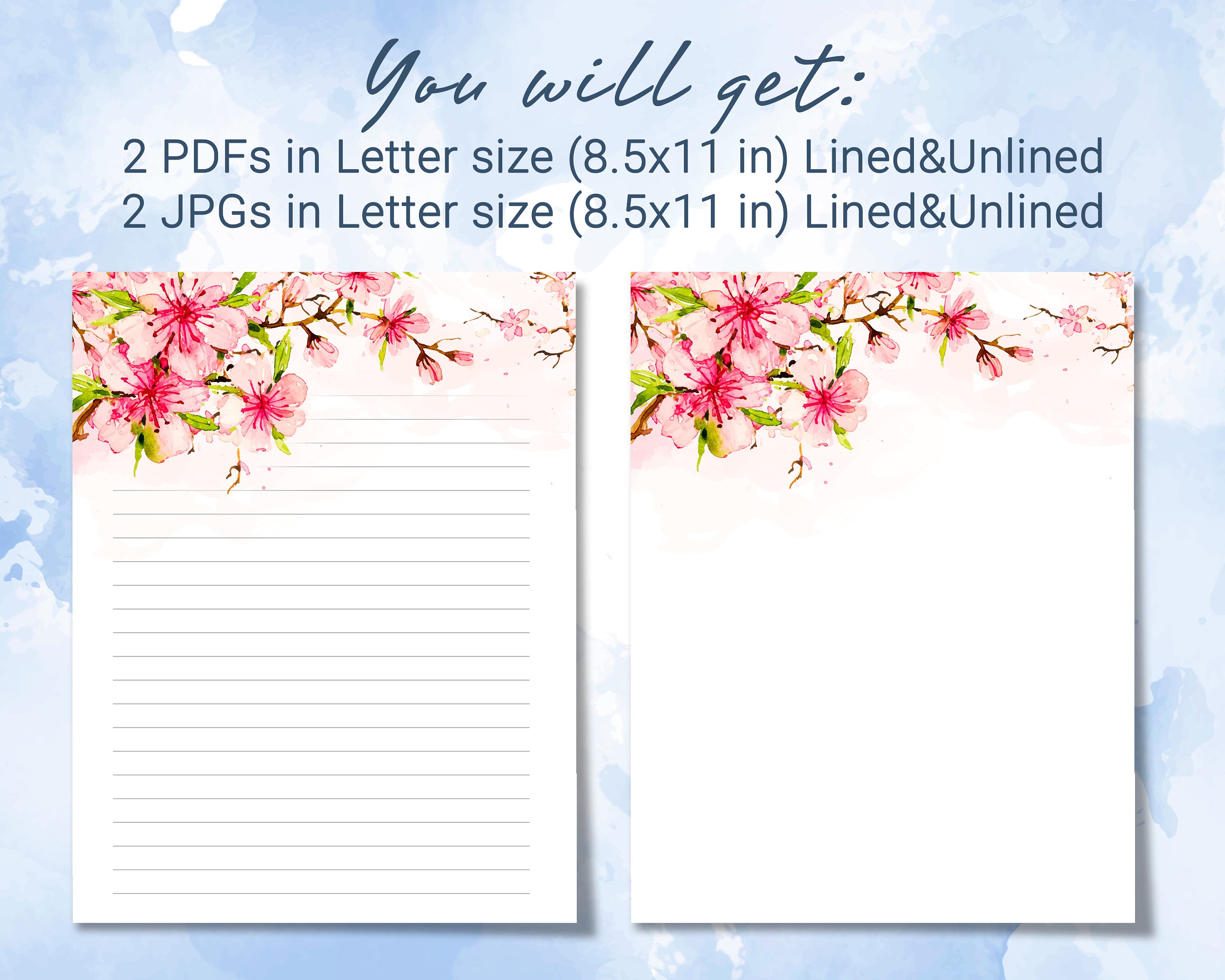 Floral Printable Stationary, Cherry Blossom Printable Writing Paper ...