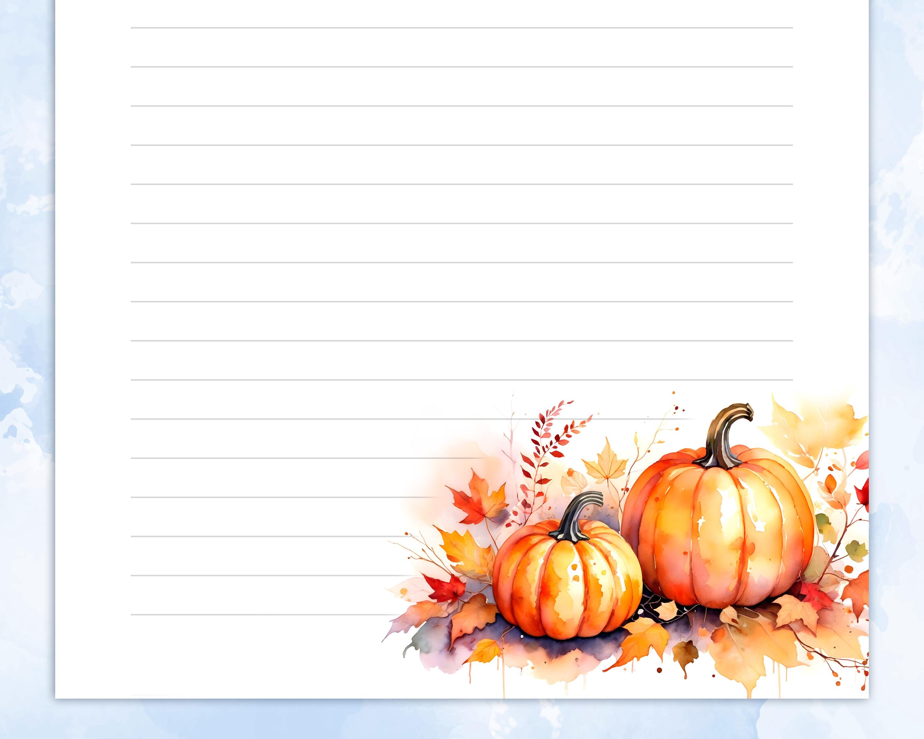 Pumpkin Printable Stationery Lined Paper, Printable Writing Paper With ...