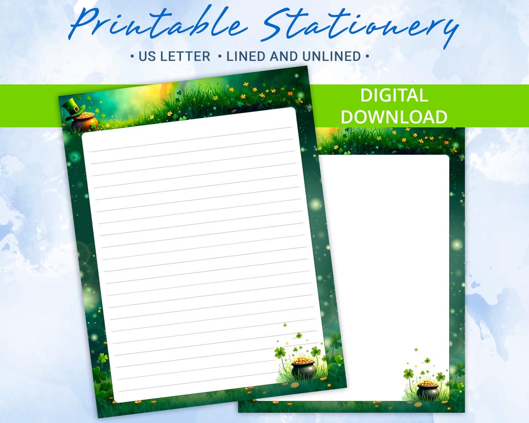 Printable Stationery Lined Paper, Letter Writing Paper for St. Patrick ...