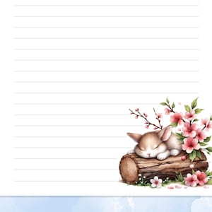 Printable Stationery Paper With Rabbit Cute Sleeping on Timber ...
