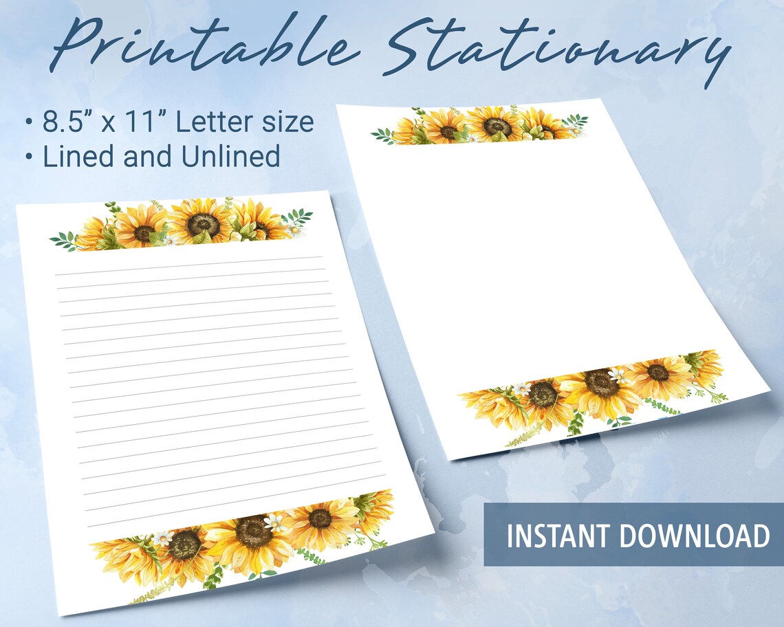 Printable Sunflower Stationery Lined Paper, Printable Writing Paper ...