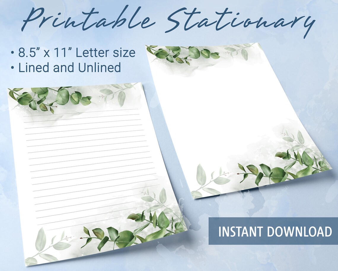 Printable Stationary Paper, Greenery Florals Printable Writing Paper ...