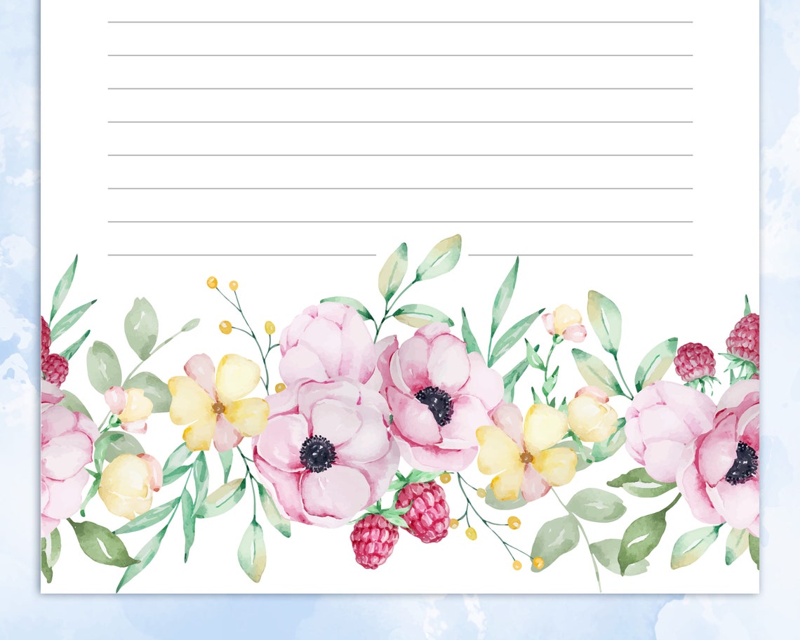 Floral Printable Stationery Lined Paper, Printable Writing Paper ...