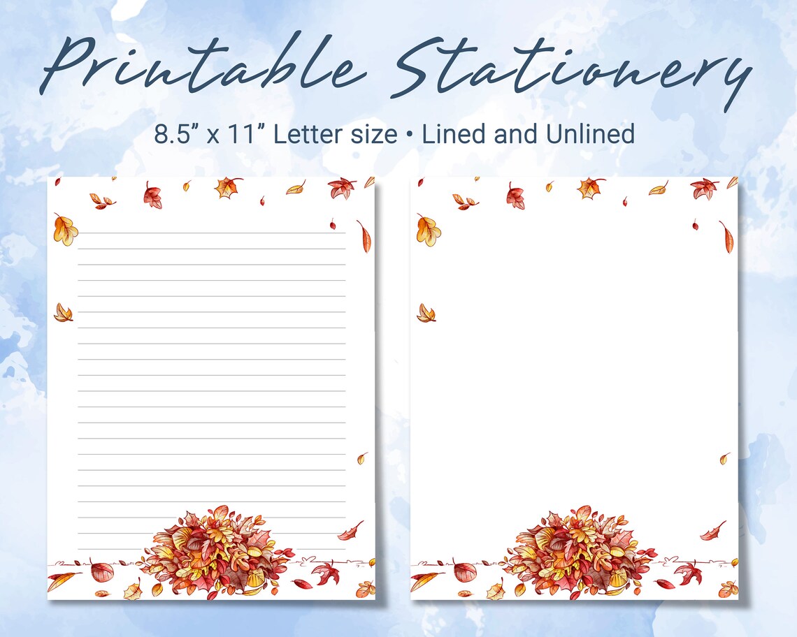 Leaves Printable Stationery, Printable Writing Paper With Watercolor ...
