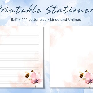 Printable Stationery Lined Paper With Honey Bees and Flower, Printable ...