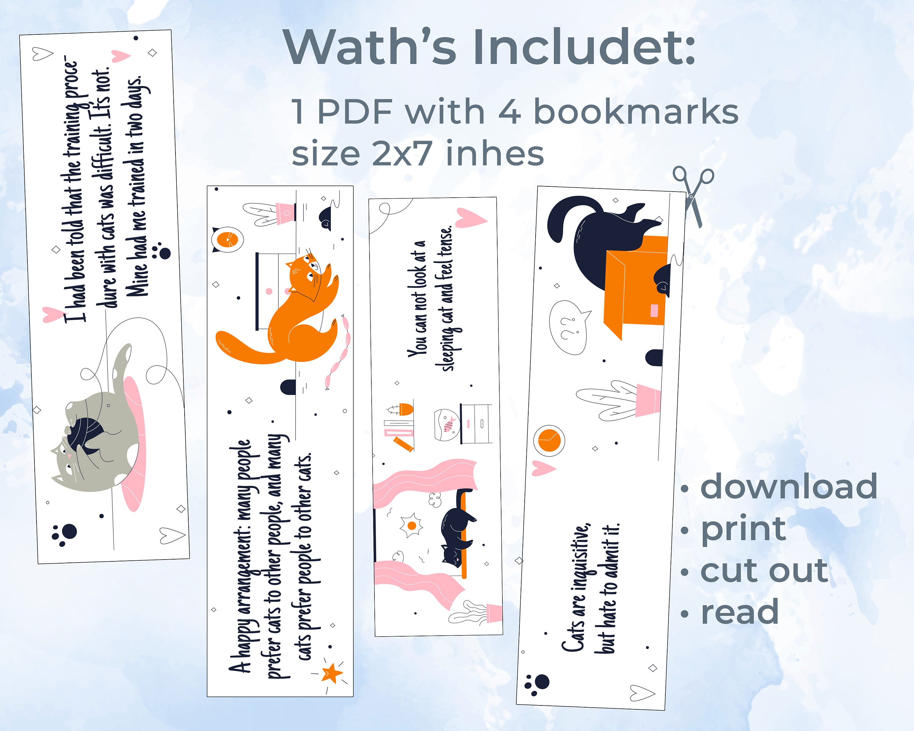 Cat Bookmarks Printable, Bookmarks With Quotes About Cats, Printable ...