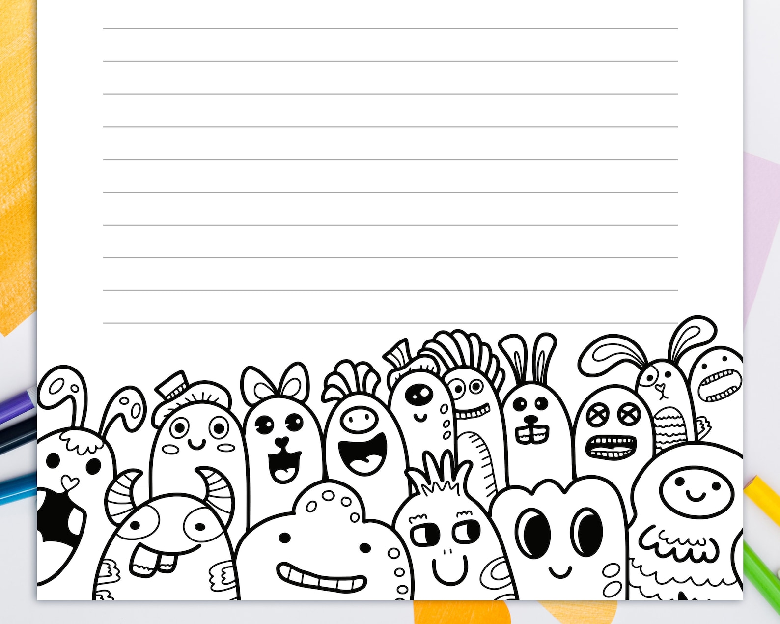 Printable Stationery for Kids, Printable Writing Paper With Doodle Art ...