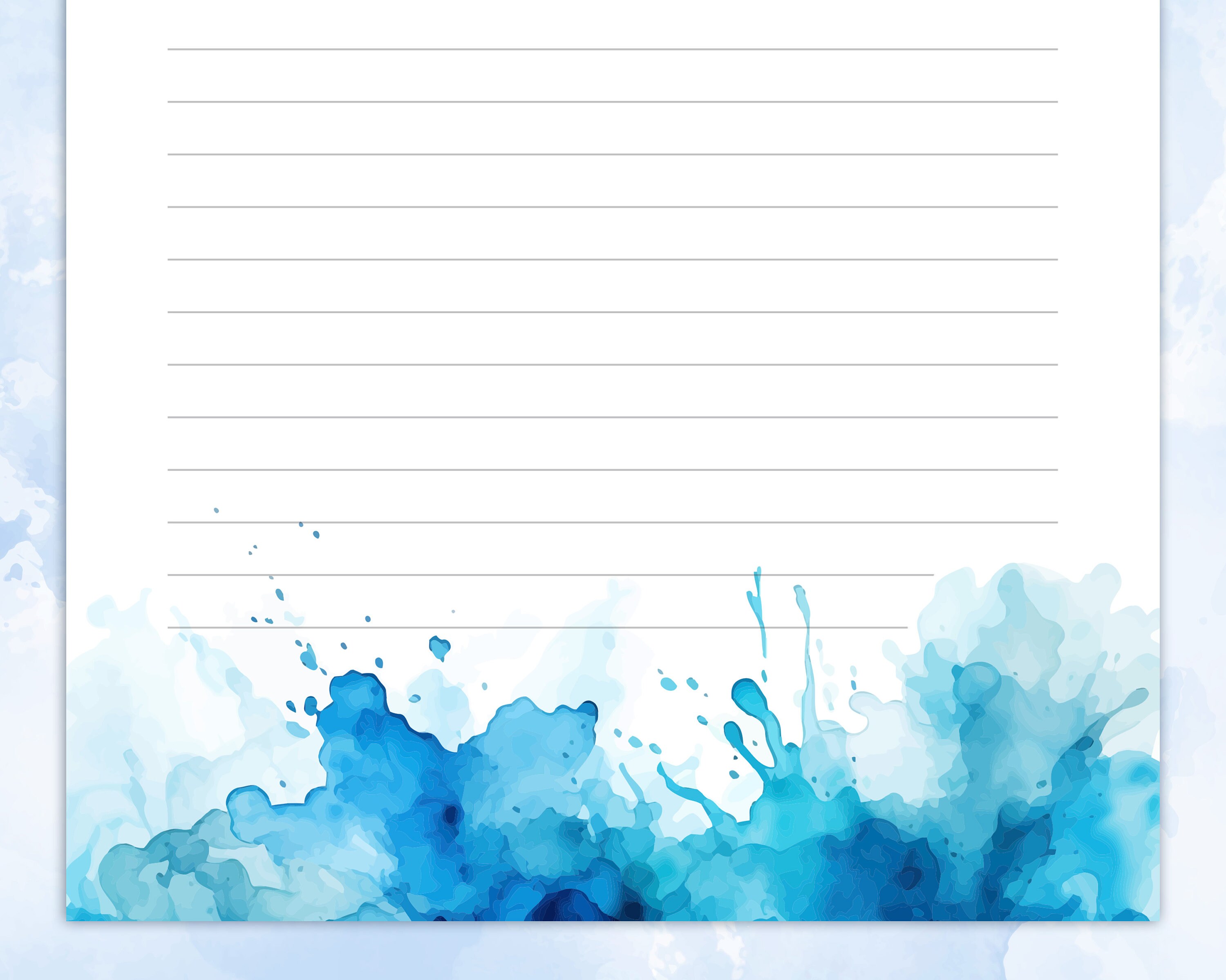 Printable Stationery With Blue Vibrant Watercolor Design, A4 & US ...