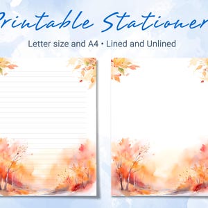 Printable Stationery Lined Paper, Letter Writing Paper With a Fall ...