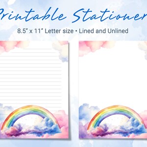 Printable Stationery Lined Paper With Watercolor Rainbow in the Sky ...
