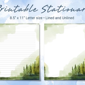 Printable Stationery Lined Paper With Mountain View Watercolor ...