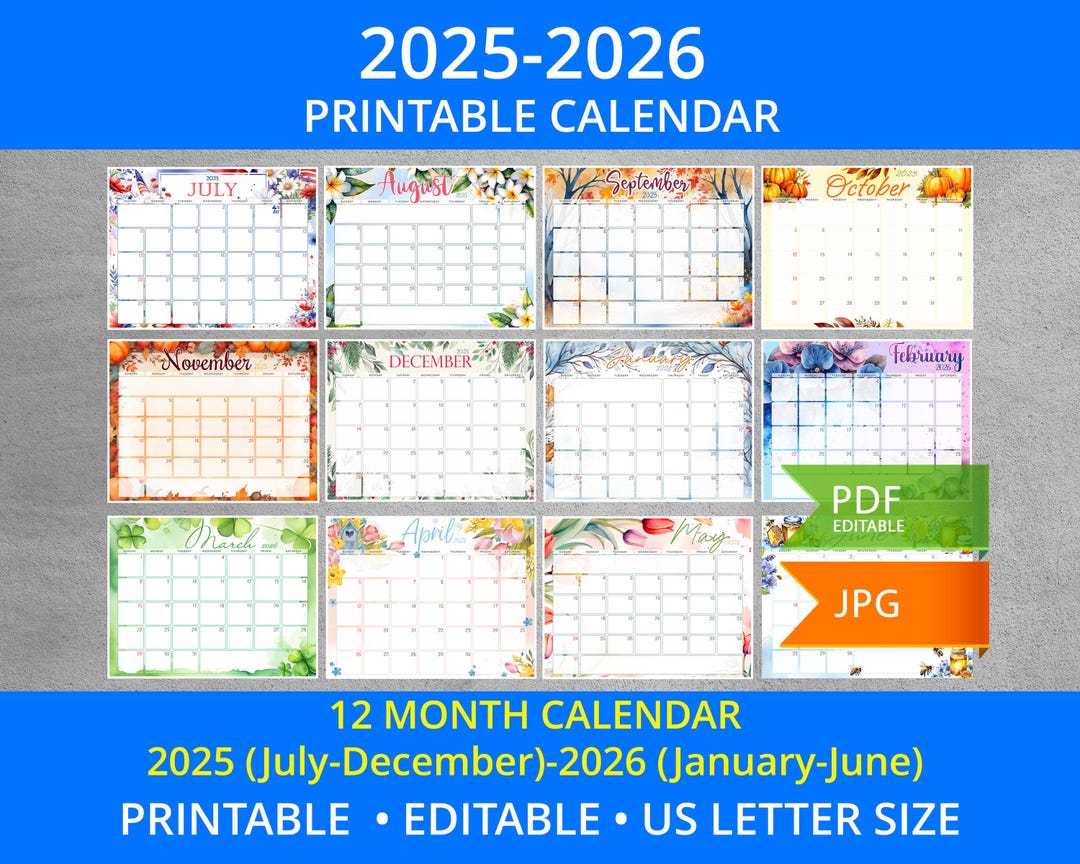 EDITABLE Monthly Calendar 2025-2026 Bundle, Editable & Printable ...