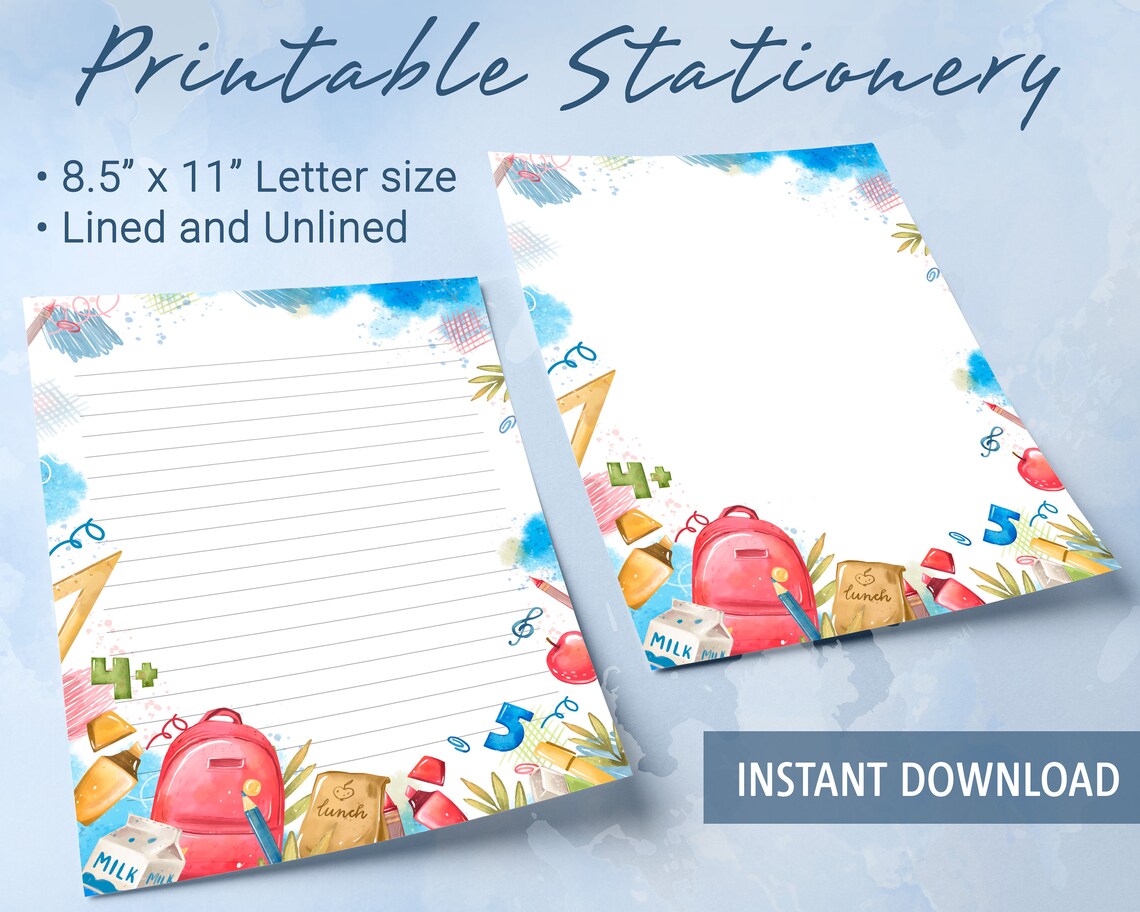 Back to School Printable Stationery, Printable Writing Paper With ...