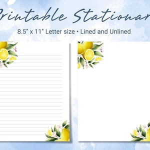 Lemon Stationery Printable, Printable Writing Paper With Lemons, Leaves ...