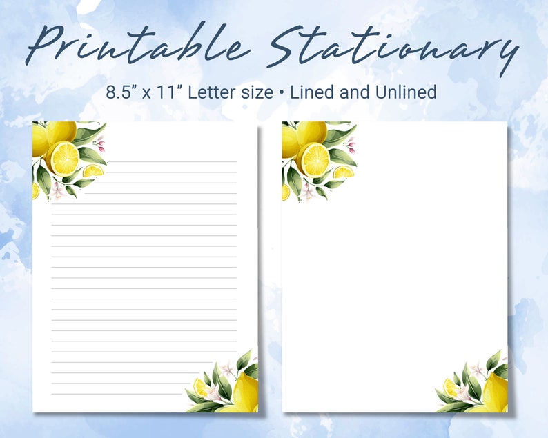 Lemon Stationery Printable, Printable Writing Paper With Lemons, Leaves ...