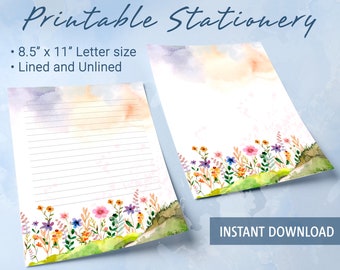 Floral Printable Stationery, Printable Writing Paper With Watercolor ...