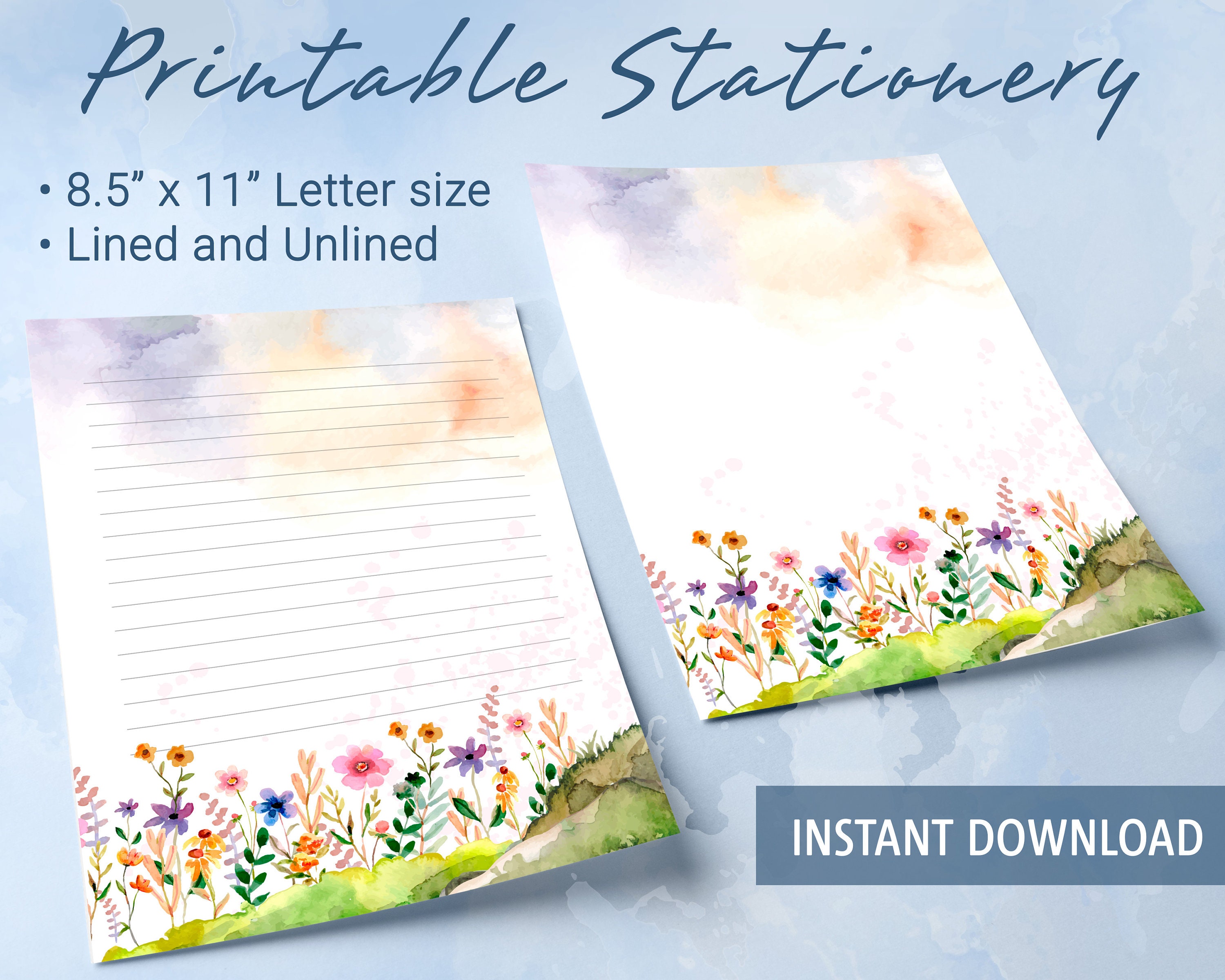 Floral Printable Stationery, Printable Writing Paper With Watercolor ...