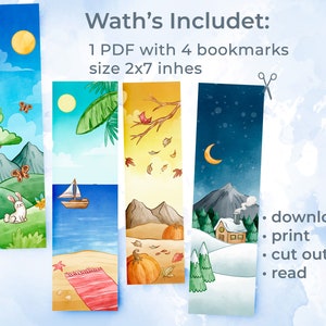 Printable Bookmarks, Bookmarks With Watercolor Four Seasons, Book ...