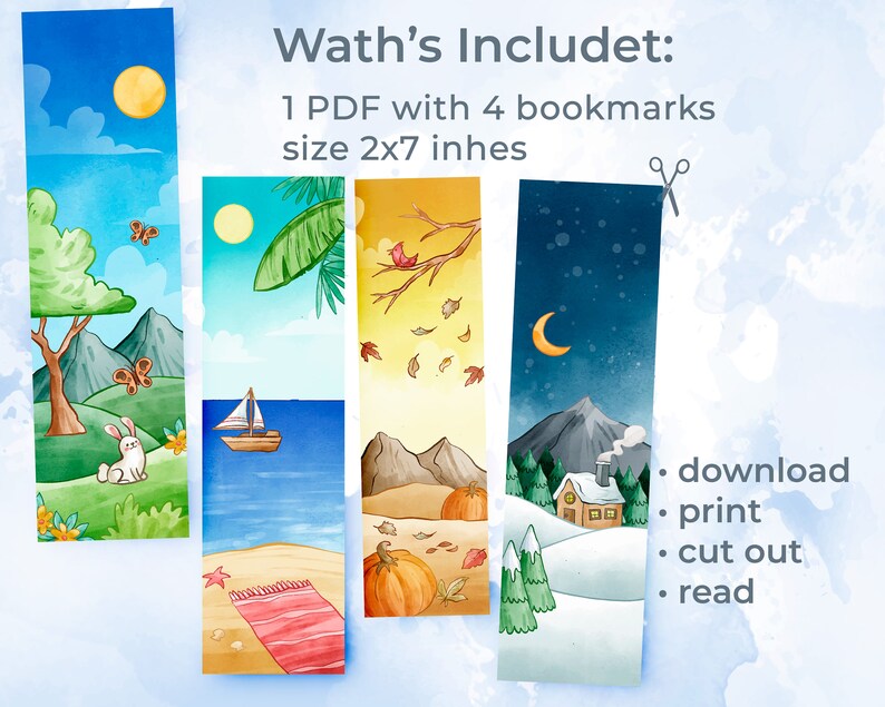 Printable Bookmarks, Bookmarks With Watercolor Four Seasons, Book ...