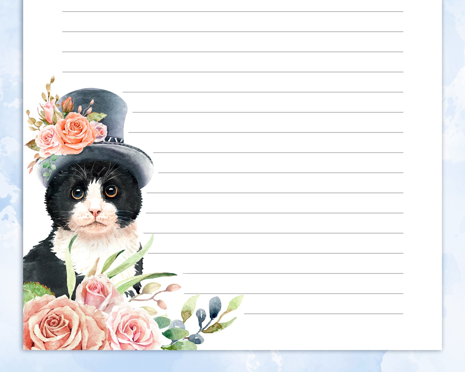 Printable Stationery, Printable Writing Paper With Watercolor Cat With ...