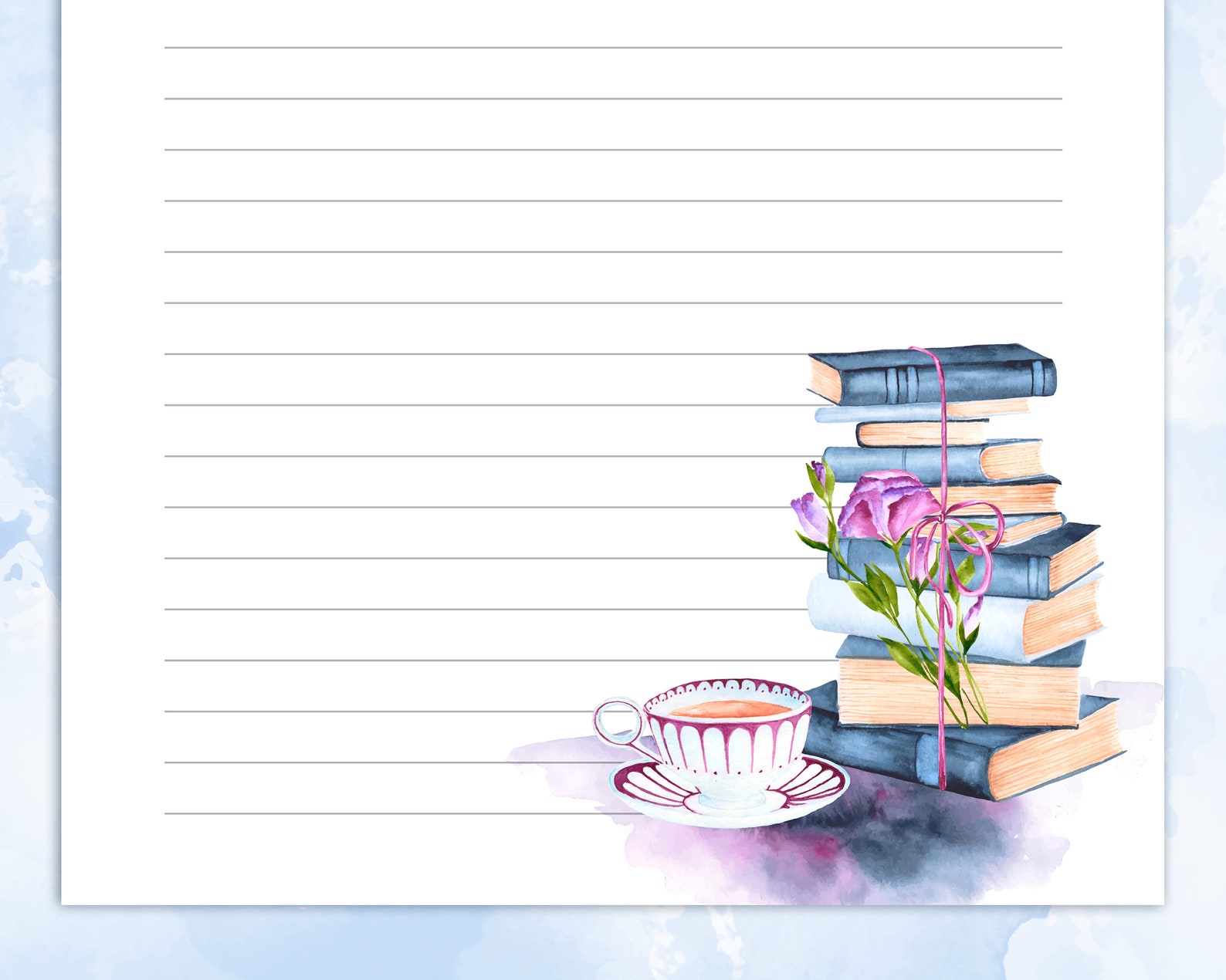 Printable Stationery Lined Paper Watercolor Book Background - Etsy