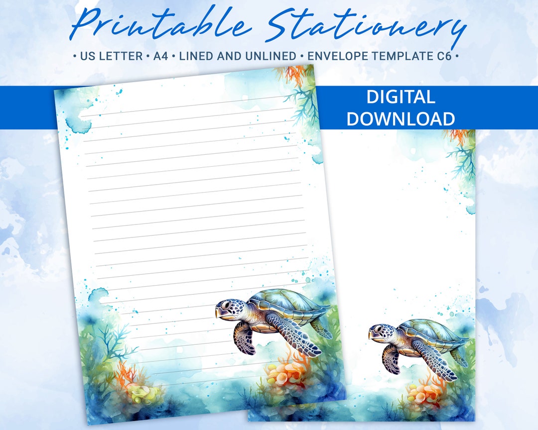 Printable Stationery Paper, Printable Writing Paper With a Turtle ...