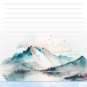 Printable Stationery Lined Paper With a Beautiful Watercolor Mountain ...