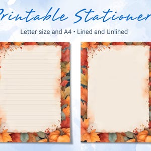 Fall Printable Stationery Paper: Lined Writing Paper, A4 & US Letter - Etsy
