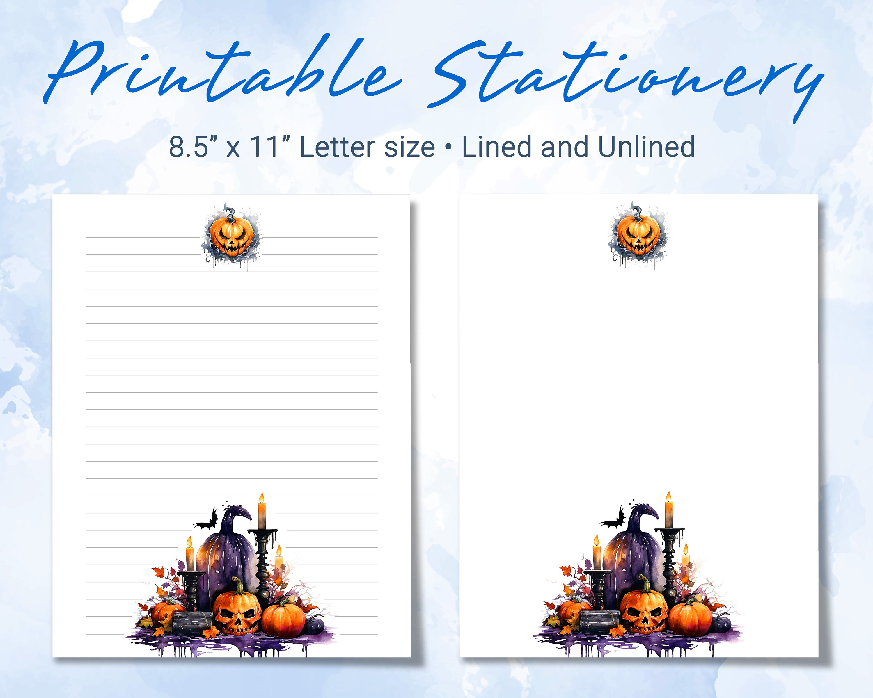 Halloween Printable Stationery, Printable Writing Paper With Watercolor ...
