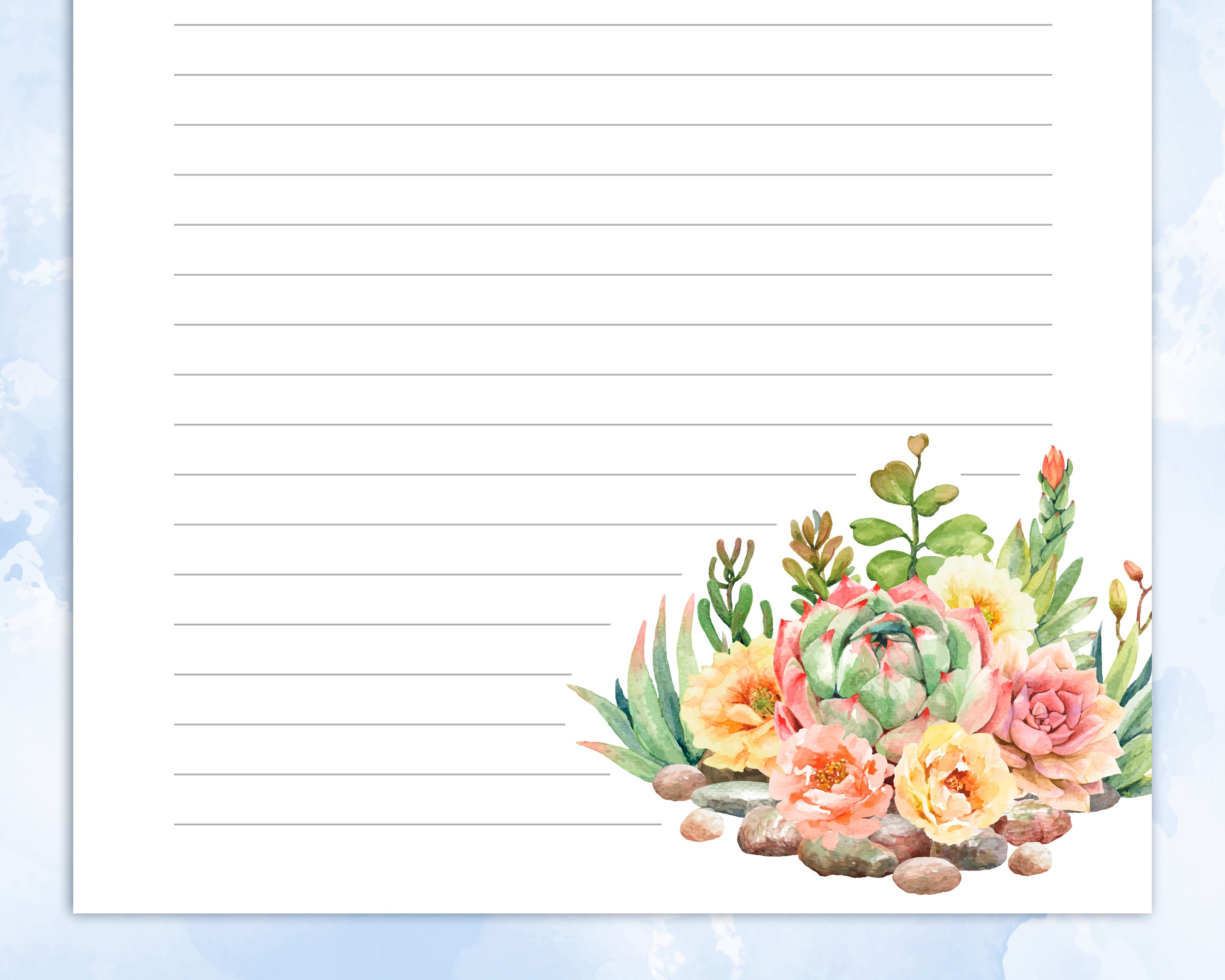 Printable Stationary Lined Paper, Printable Writing Paper, Watercolor ...