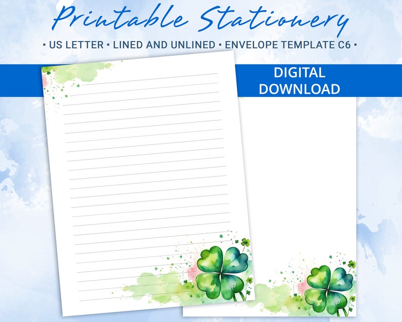 Printable Stationery Paper With Four-leaf Clover, Printable Writing ...