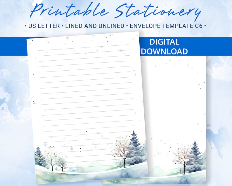 Printable Stationery Paper With Winter Background, Printable Writing ...